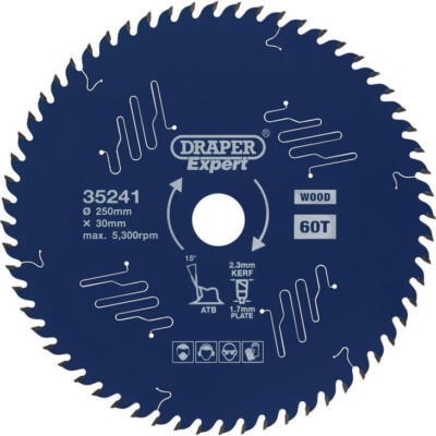 Draper Expert PTFE TCT Circular Saw Blade for Wood 250mm 60T 30mm | eBay UK