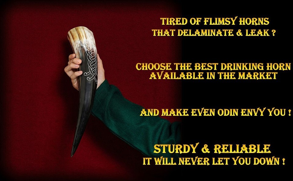 Viking Drinking Horn Mug Ravan Carved Medieval Bovine for Beer Wine Ale ...