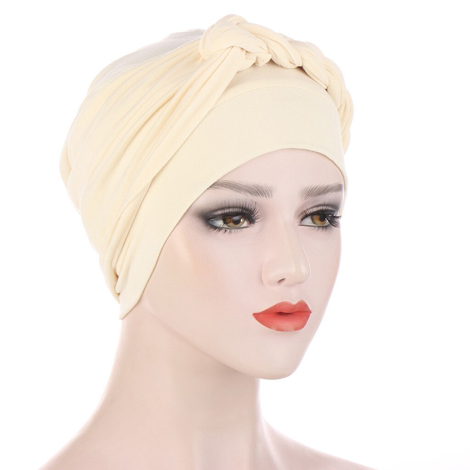 Women Chemo Cap Cancer Hat With Braid Muslim Hair Scarf Turban Hijab🌸 ...