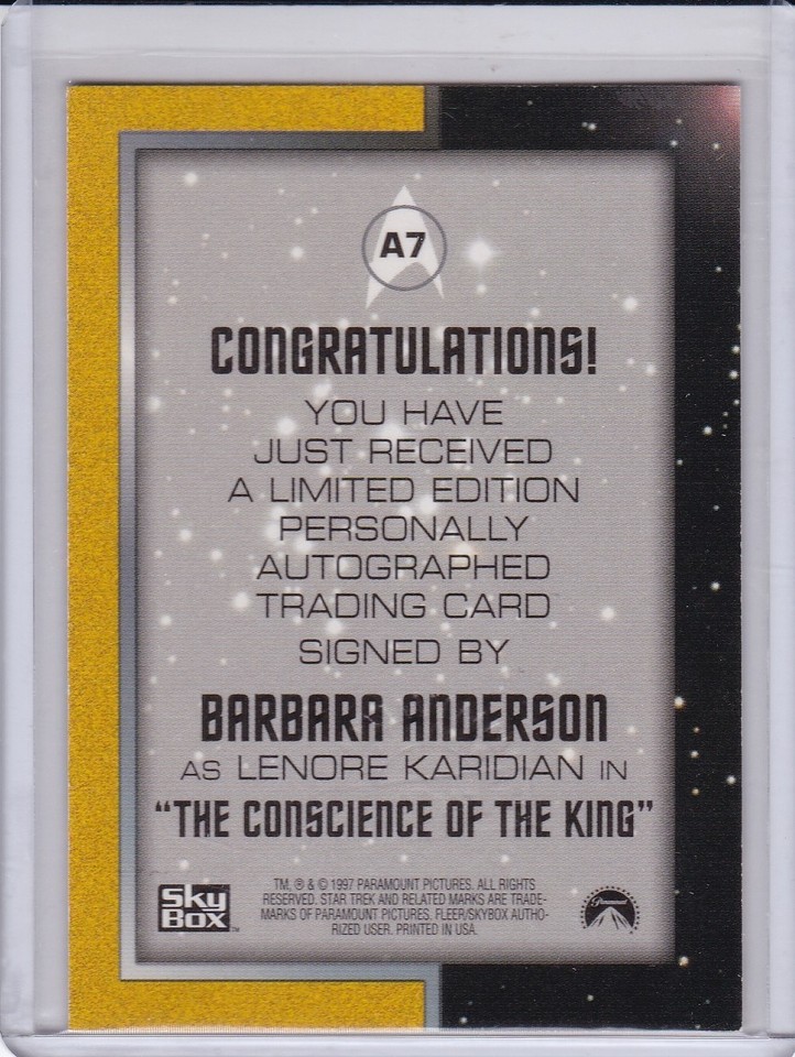1997 SkyBox Star Trek Original Autograph #A7 Barbara Anderson "Lenore ...