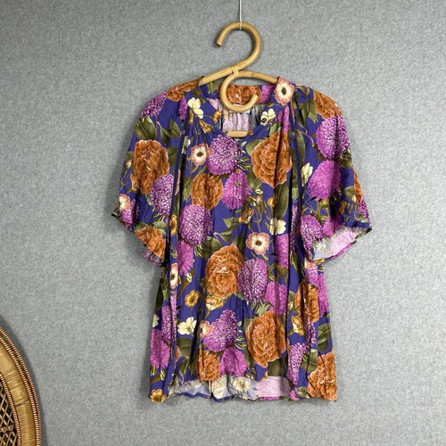 Sussan Top Viscose Floral Flower Purple Orange Blue Stunning Garden ...
