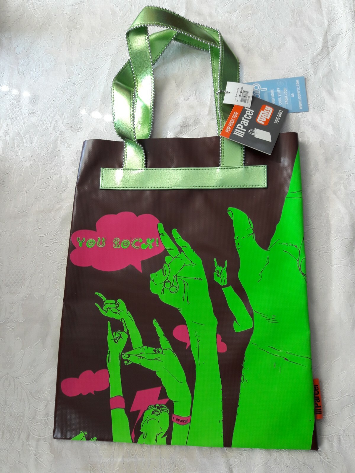 POP ROCK Tote Bag You Rock Handbag POP Art Punk Rock BROWN & GREEN NEW ...