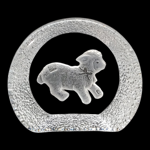 Nybro Etched Glass Lamb Sheep Paperweight, 3.5" Small Heavy Clear ...