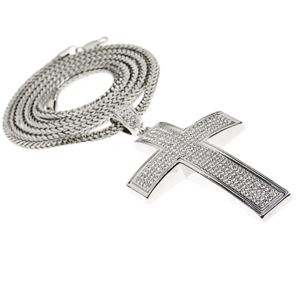 Big Cross Necklace Silver Tone Simulated CZ Hip Hop Pendant Franco ...