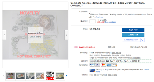 Coming to America Zamunda NOVELTY Bill MovieProp Eddie Murphy NOT REAL ...