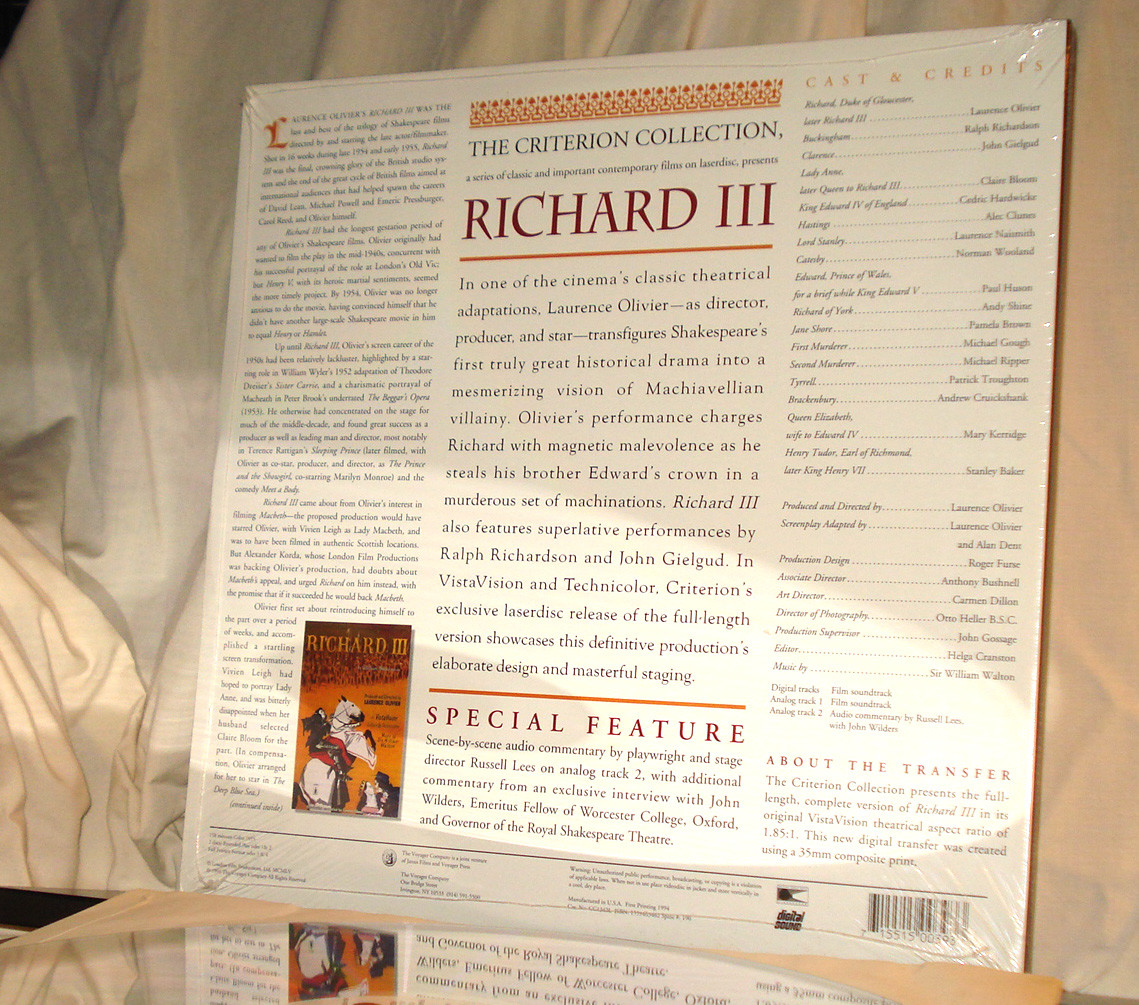 a Richard III Laserdisc 1994 Criterion Collection 2 Disc Set Laurence ...