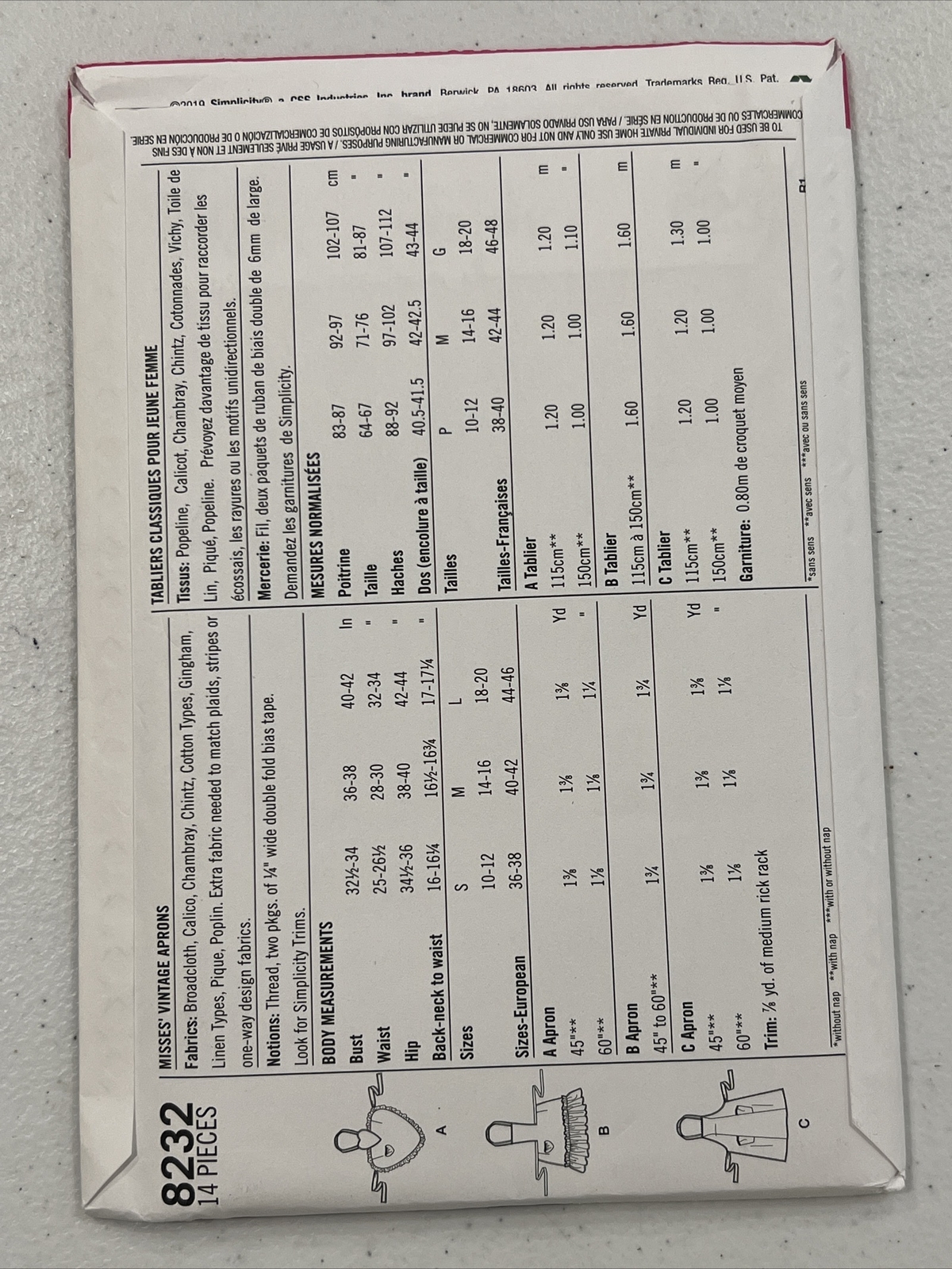 New Uncut Simplicity 8232 - 1940s Vintage Apron Sewing Pattern | eBay