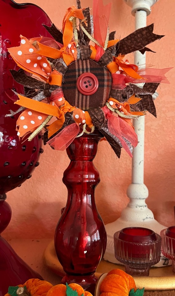 RAG RIBBON FLOWER AUTUMN FALL DECOR MASON JAR LID FLOWER | eBay