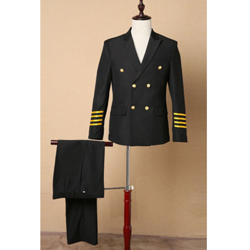 Mens Airline Captain Suit Jacket Pants Pilot Blazer Aviator Costume ...