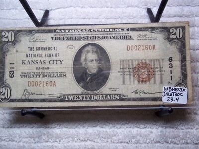 1929 $20 Kansas City Kansas KS National Currency T1 # 6311 Commercial ...