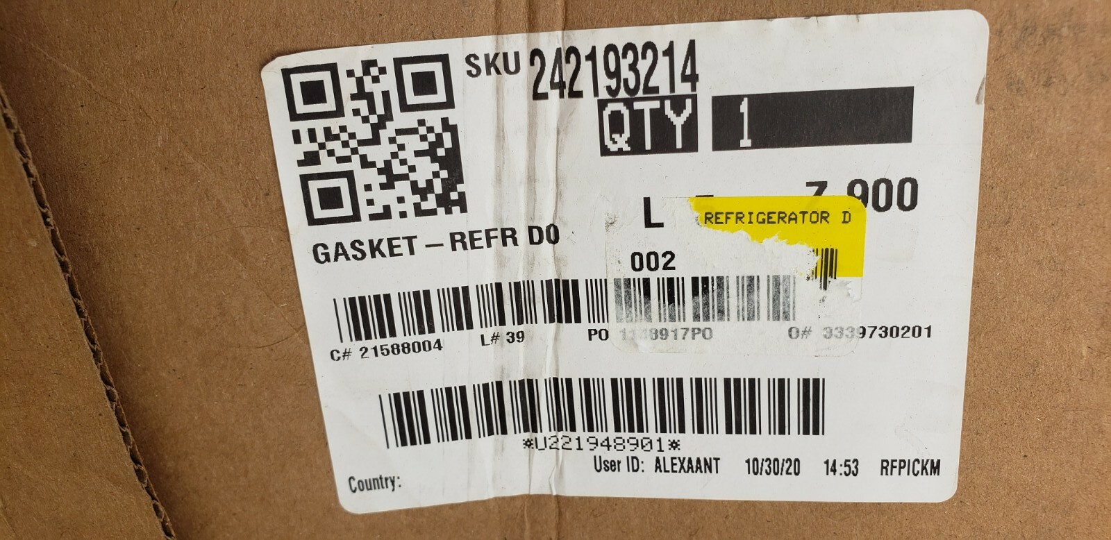 Frigidaire 242193214 Refrigerator Door Gasket Genuine OEM part | eBay