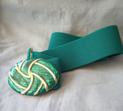 Day-Lor Womens 2" Wide Green Stretch Belt Oval Enameled Green Gold ...