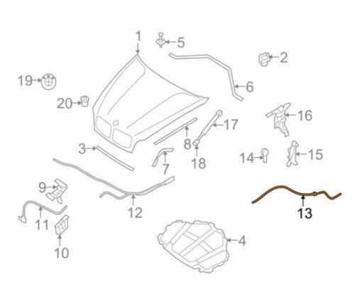 NEW BMW X6 E71 FRONT BONNET HOOD REAR BOWDEN CABLE 51237184452 7184452 ...