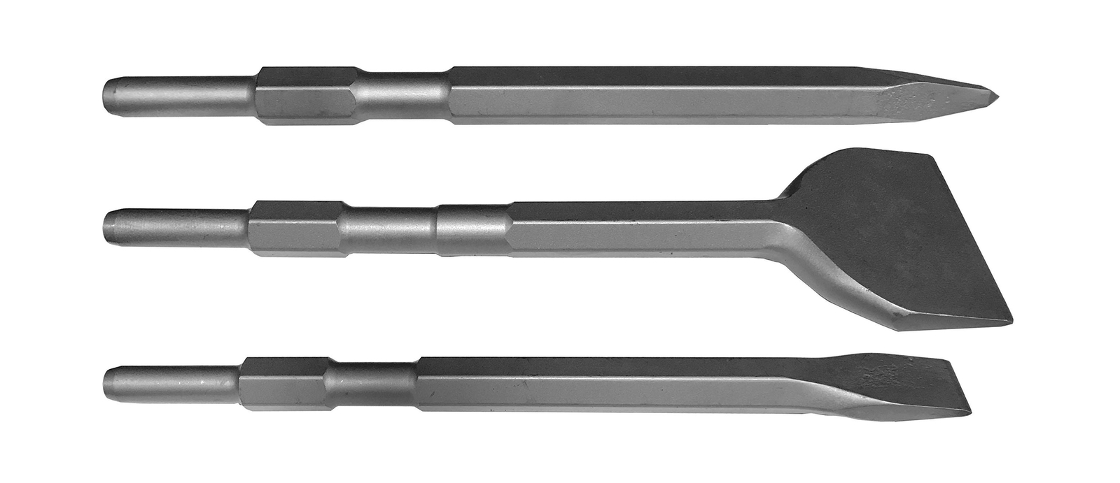 3pc Concrete Chisel Set with 11" / 17mm Long Shank - Moil Point, Narrow ...
