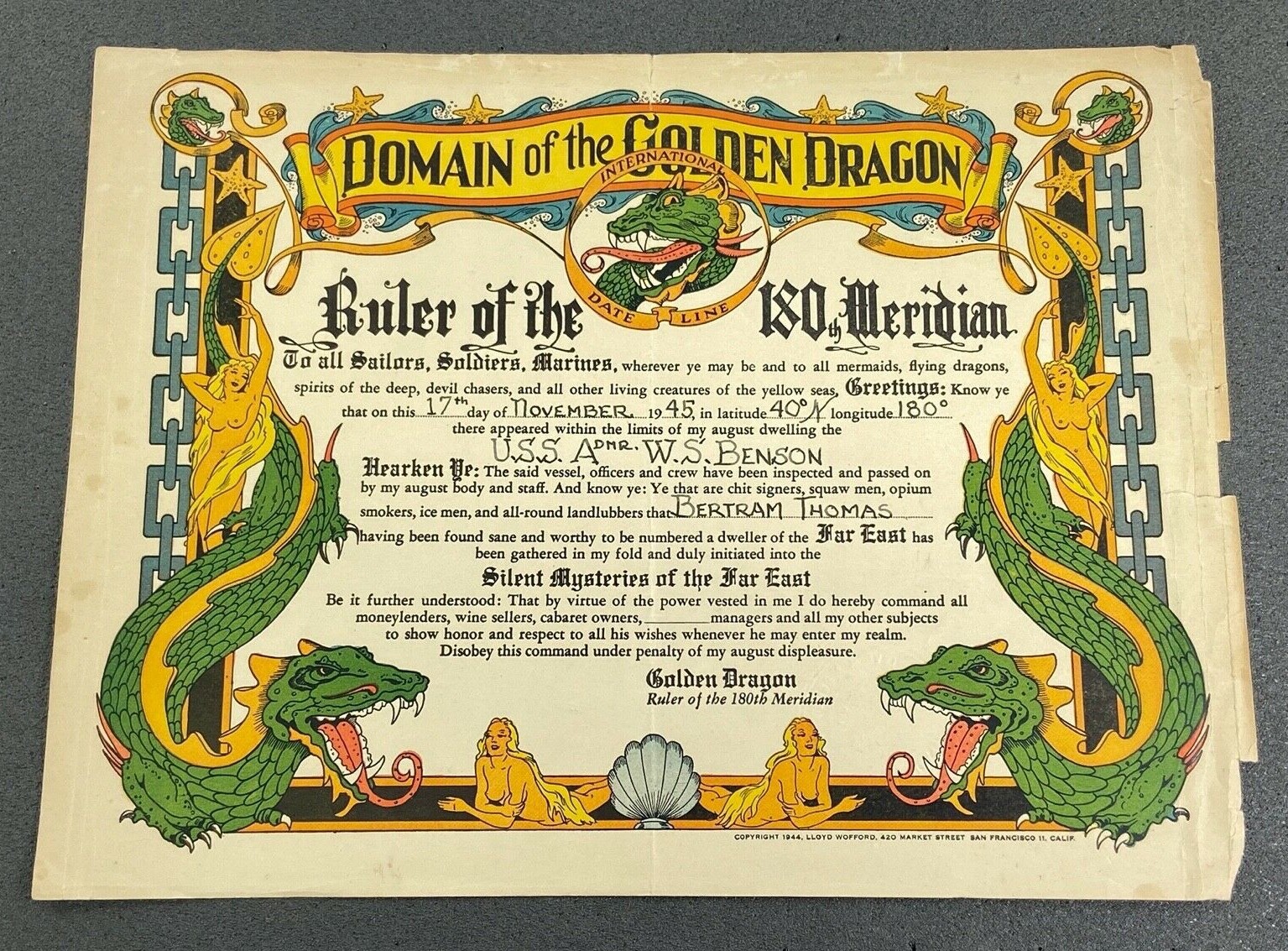 1945 USS Admiral W.S. Benson Named Domain Of The Golden Dragon ...