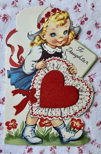 Vintage 1950 Valentine Greeting Card Pretty Dutch Girl Red Flocked ...