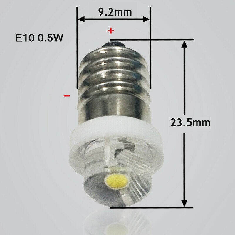 3/4.5/6V 0.5W Torch Bulb 6000K White LED E10 Socket Replacement Bulb ...