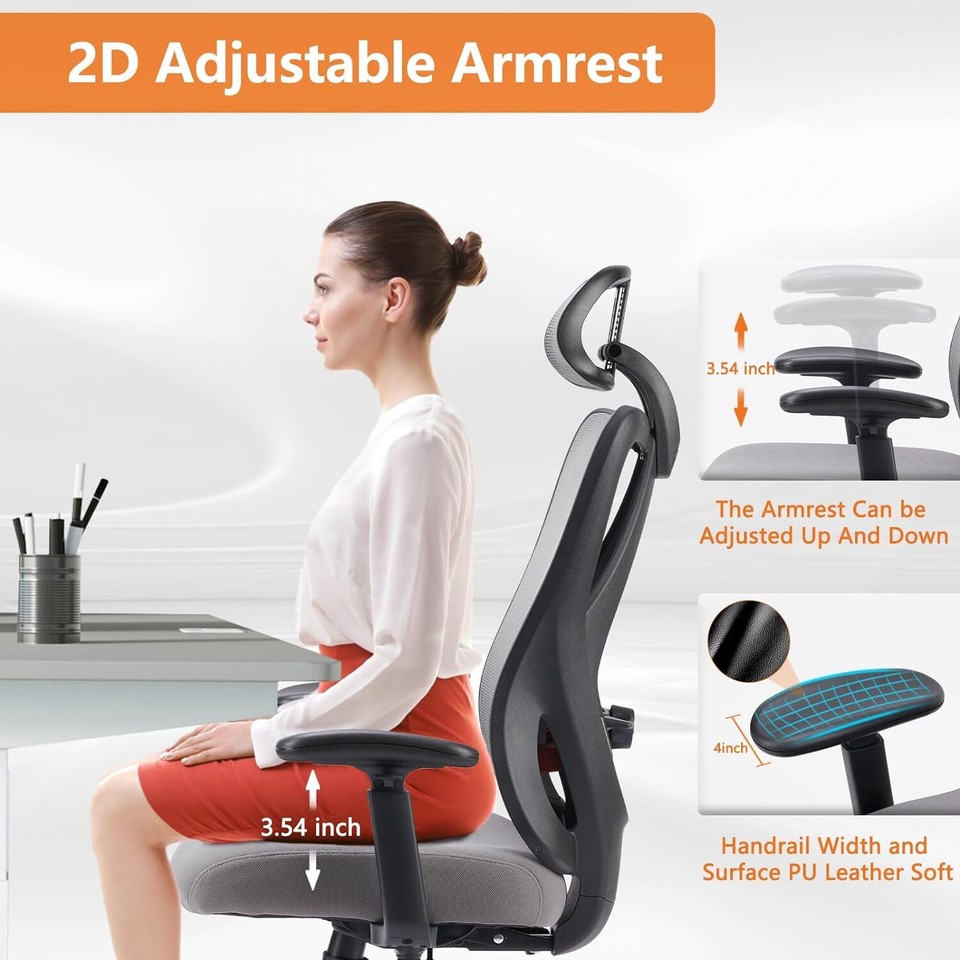 Ergonomic Desk Computer Chair Home Office Adjustable Chair Armrest Tall ...