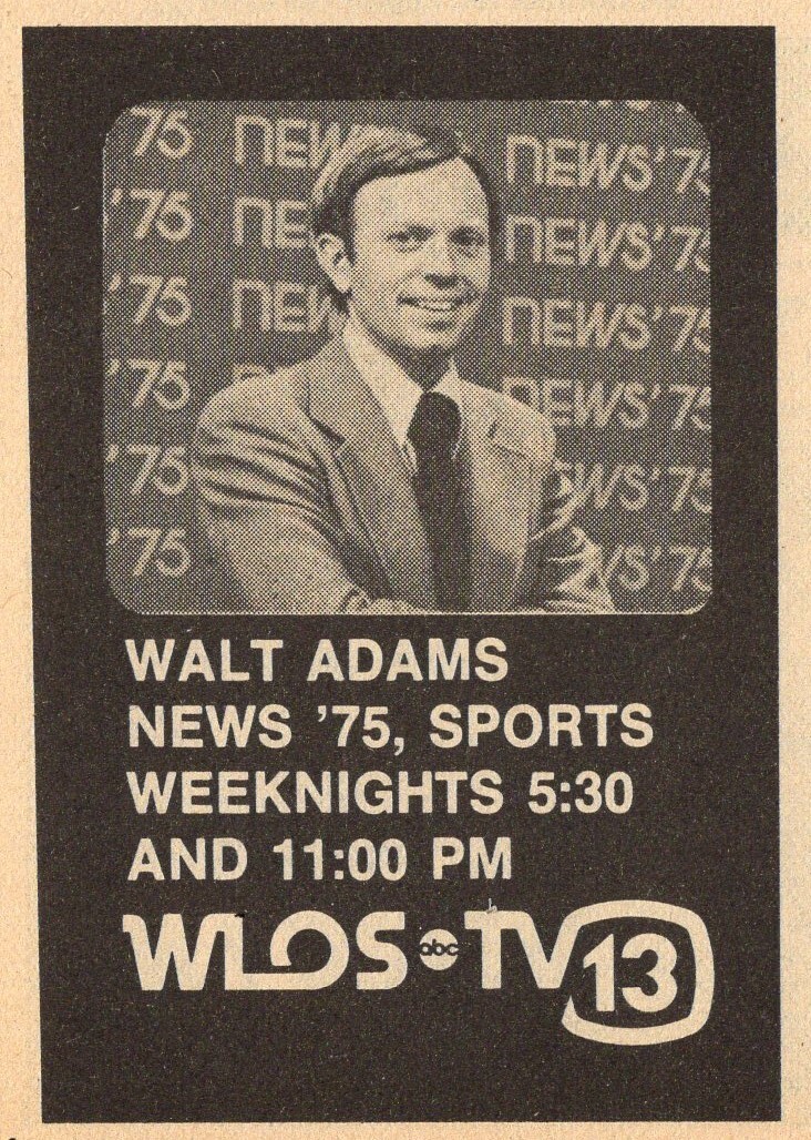 1975 WLOS TV AD ~ WALTER WALT ADAMS NORTH CAROLINA SPORTS REPORTER | eBay