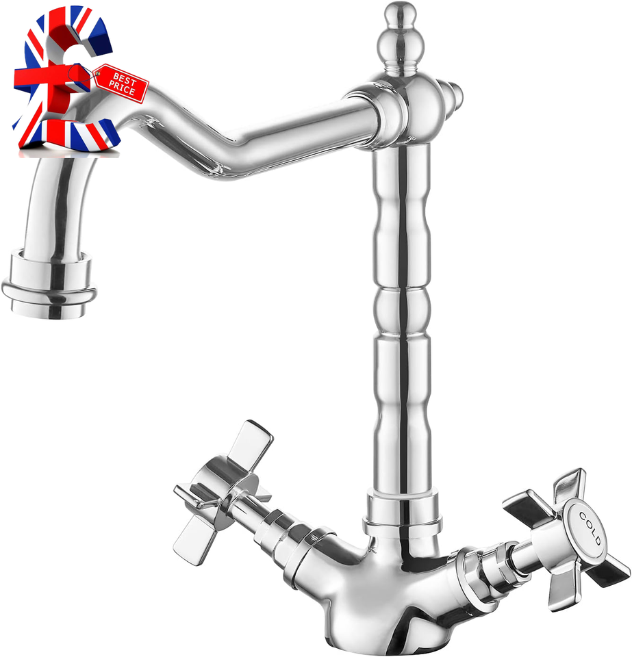 French Classic Mixer Tap Traditional Crosshead Handles Monobloc Kitchen ...