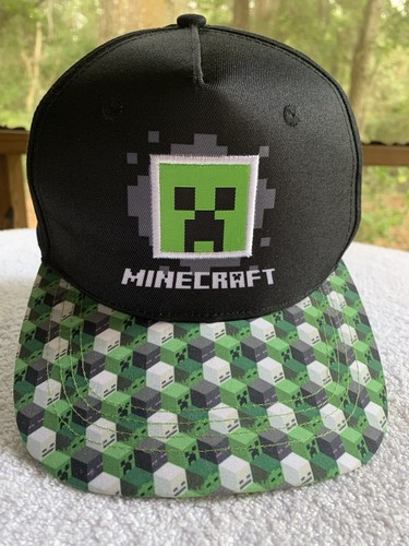 Minecraft Creeper Hat Cap Youth Sized Adjustable Snap Back Green Black ...
