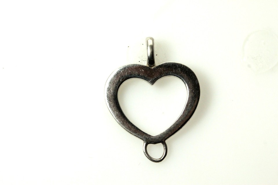 925 Sterling Silver Polished Open Heart Charm Carrier Pendant 2.2 Grams ...