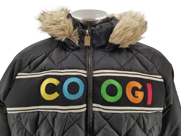 COOGI Vintage Womens Puffer Hooded Coat Jacket Black Rainbow COOGI Vintage Womens Puffer Hooded Coat Jacket Black Rainbow