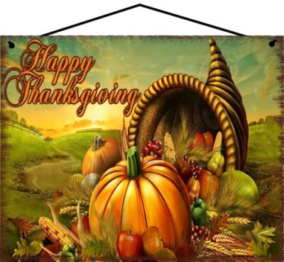 8x10 Vintage Style Sign Happy Thanksgiving Cornucopia Classic Holiday ...
