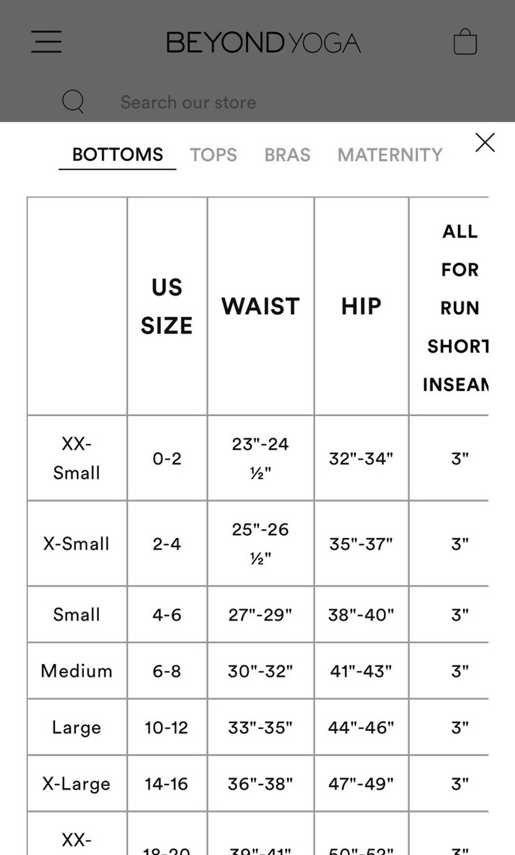 Beyond Yoga Size Chart - Infoupdate.org