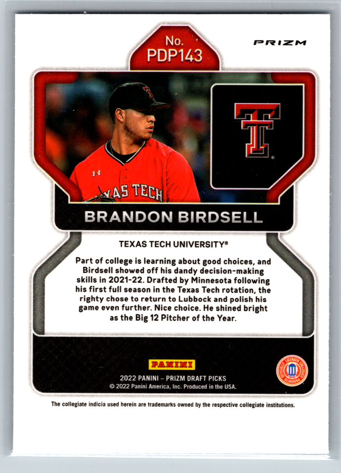 Brandon Birdsell 2022 Panini Prizm Draft Silver #PDP143 Texas Tech | eBay