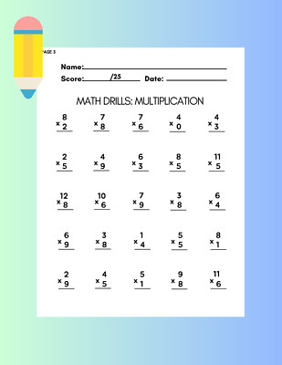 15 Printable Multiplication Worksheets, PDF only - (1-12) | eBay