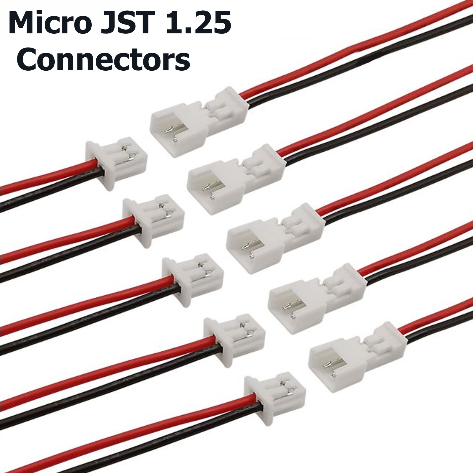 Micro JST 1.25 Connectors 2 Pin Male Female RC Lipo Plugs Wire Cables 5 ...