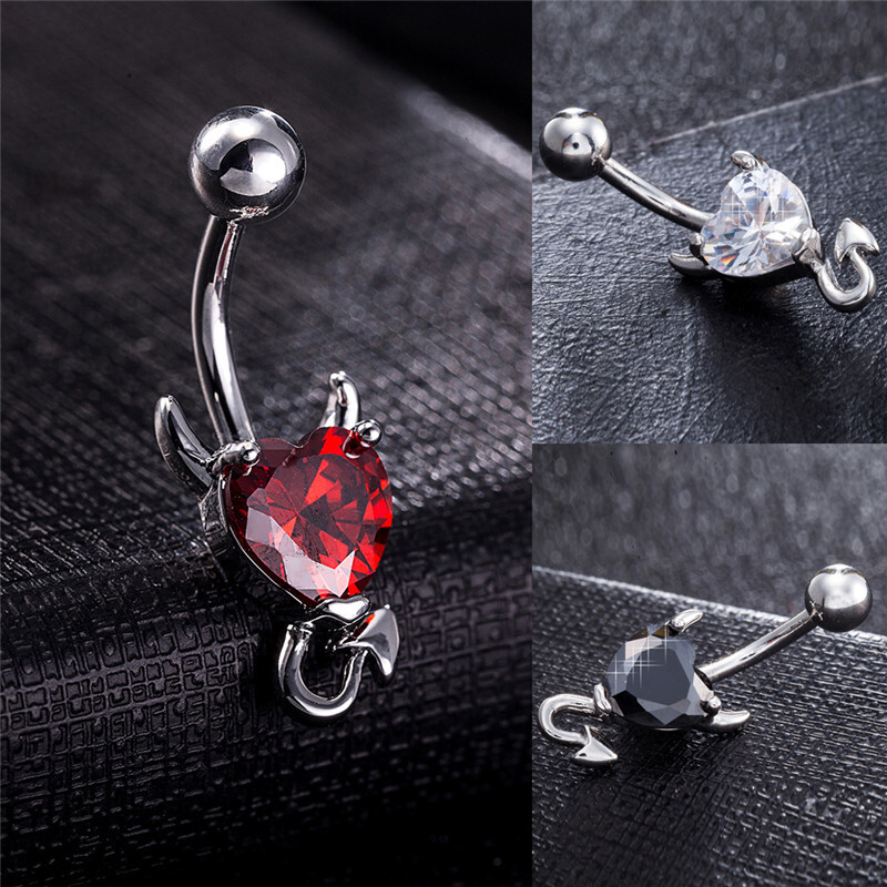 Navel Belly Button Ring Crystal Rhinestone Heart Spirals Devil Piercing ...