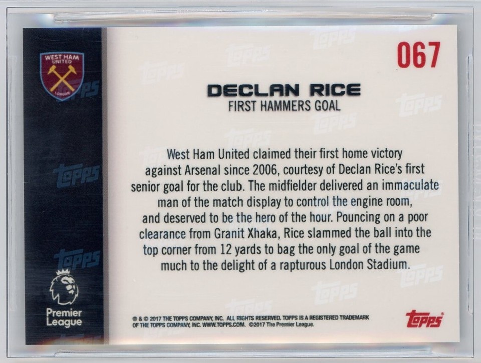 2018-19 TOPPS NOW ENGLISH PREMIER LEAGUE #67 DECLAN RICE BGS PRISTINE ...
