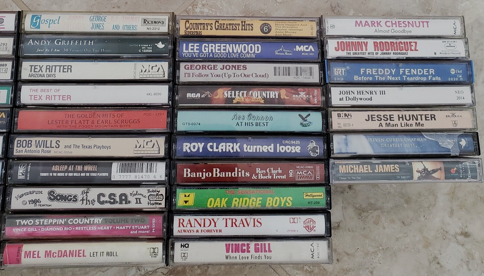 47 COUNTRY MUSIC CASSETTE TAPES - CHARLIE DANIELS, KENNY ROGERS, GLEN ...