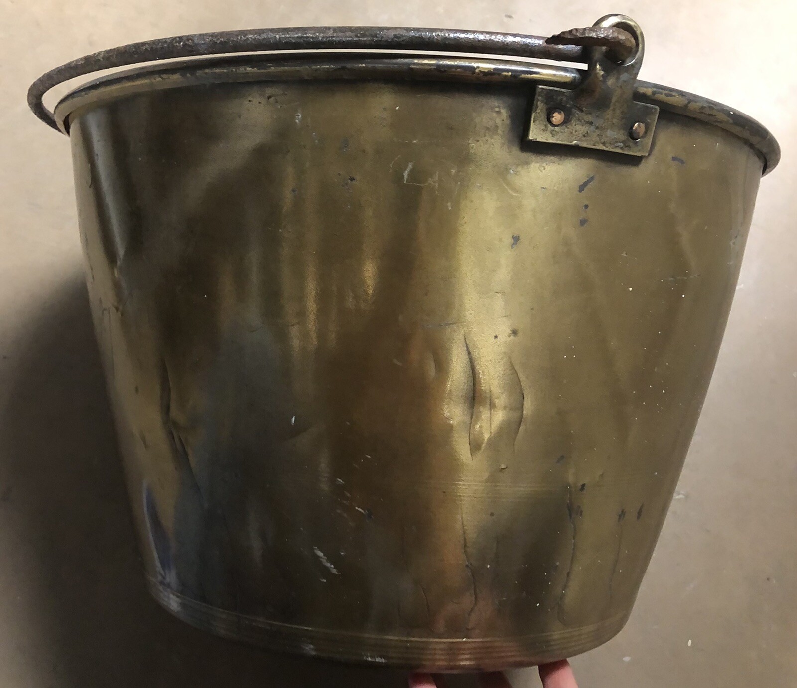 Antique 1800s Brass Pail Pot Kettle Bucket with Forged Iron Handle ...