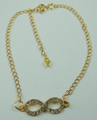 Gold Color Adjustable Chain Anklet with Sparkly Rhinestone Infinity Handmade | eBay