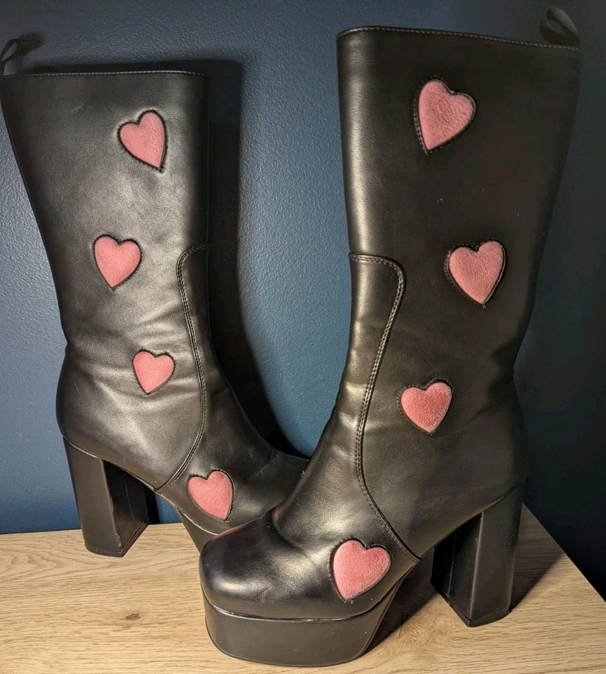LAMODA Heart Platform Black Boots - Size 8 | eBay