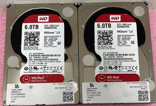 Pair of Western Digital WD Red NAS WD60EFRX 6TB 3.5" SATA III NAS Hard ...