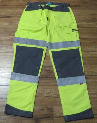 ATLAS COPCO WORK PANTS HI-VIS LOXY REFLECTIVE YELLOW TRAFFIC COMPRESSOR ...