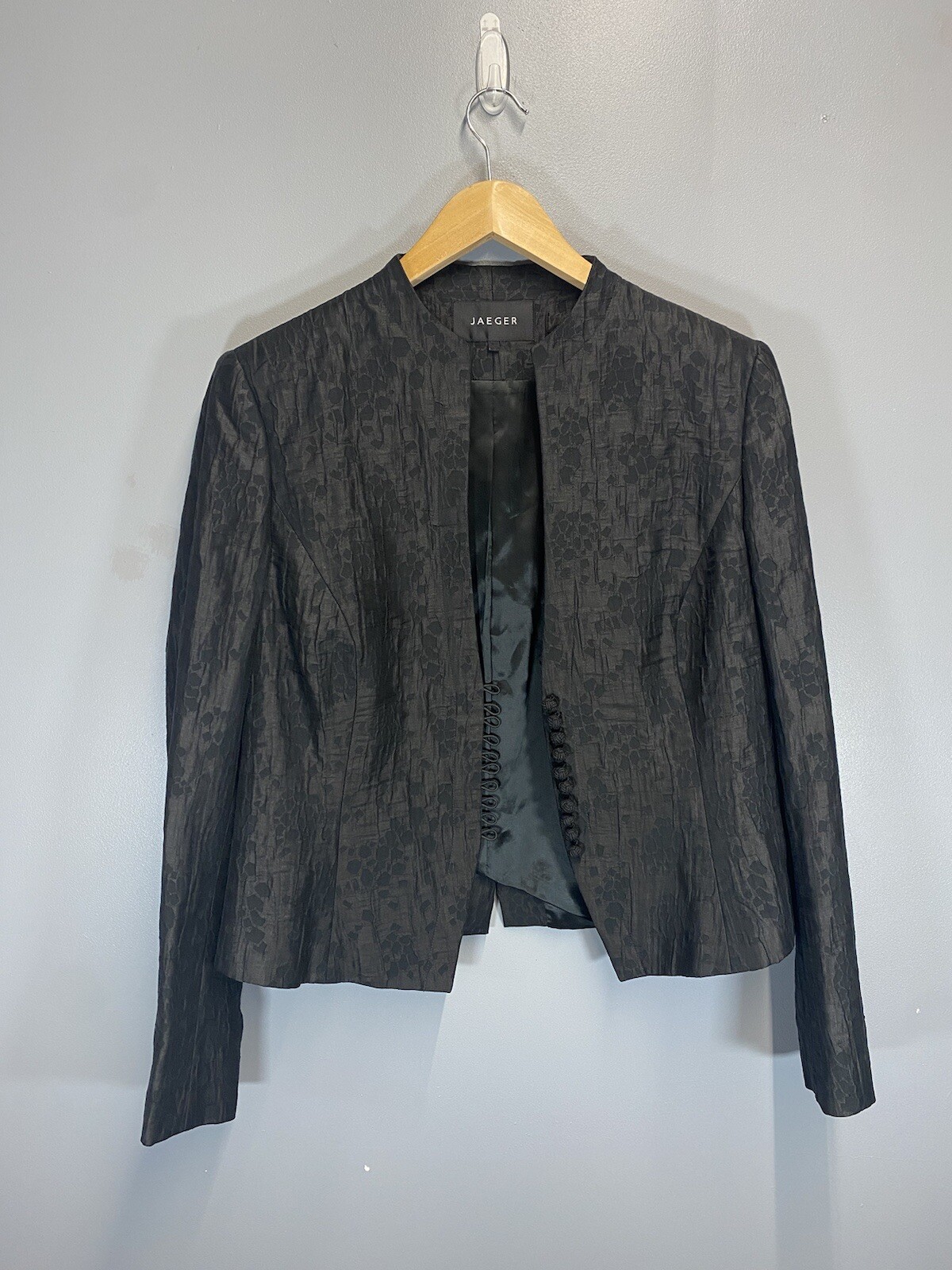 Jaeger Black Geometric Devore Style Jacket Cotton Sil… - Gem