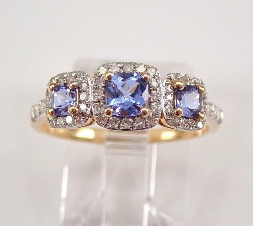 3Ct Cushion Lab-Created Blue Tanzanite 14K Yellow Gold Plated 3-Stone ...