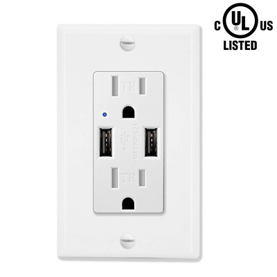 4.2A Dual USB Port Wall Outlet Socket Power Charger Receptacle w/ Plate ...