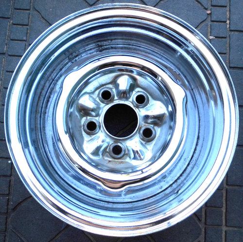 VINTAGE 1960's 14" x 6" CHROME REVERSE WELDED BACK STEEL WHEEL. 5 LUG x ...