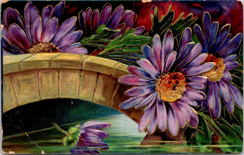 Vintage Postcard Embossed Flowers Bridge Floral Scene Printed Germany ...