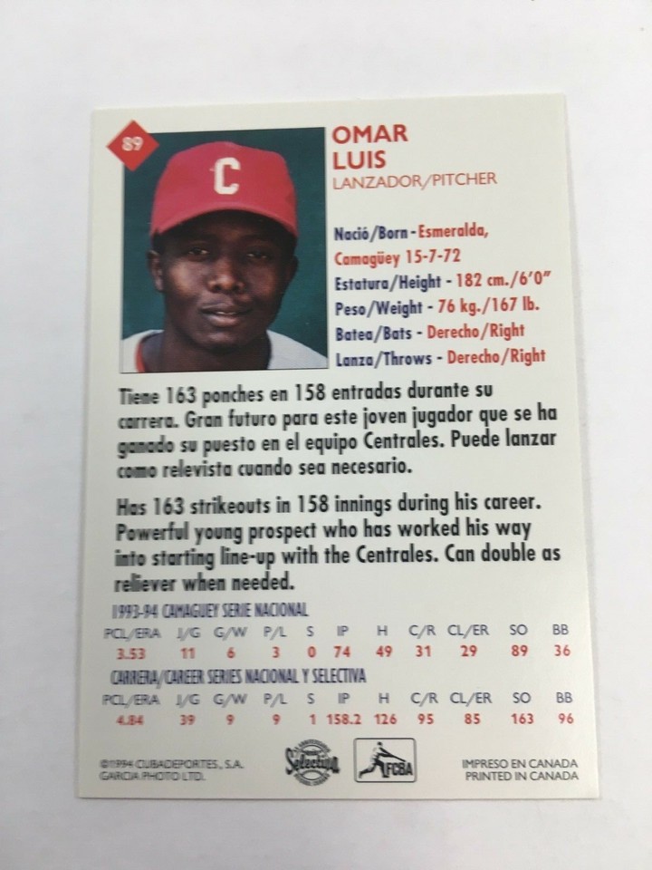 1994 Cuba Cuban Select #89 Omar Luis (Centrales) LB12 | eBay