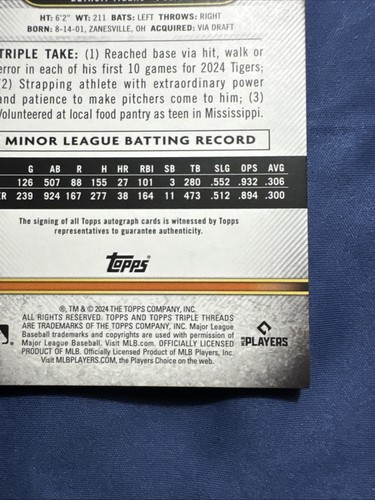 2024 Topps Triple Thread Colt Keith 35/50 Auto 🔥 Detroit Tigers | eBay