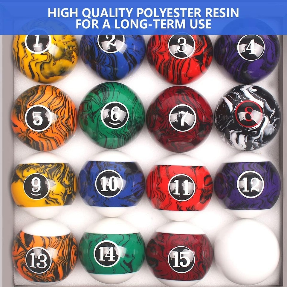 Billiard Balls Set Pool Table Balls Marble-Swirl & Classic Style 16 ...