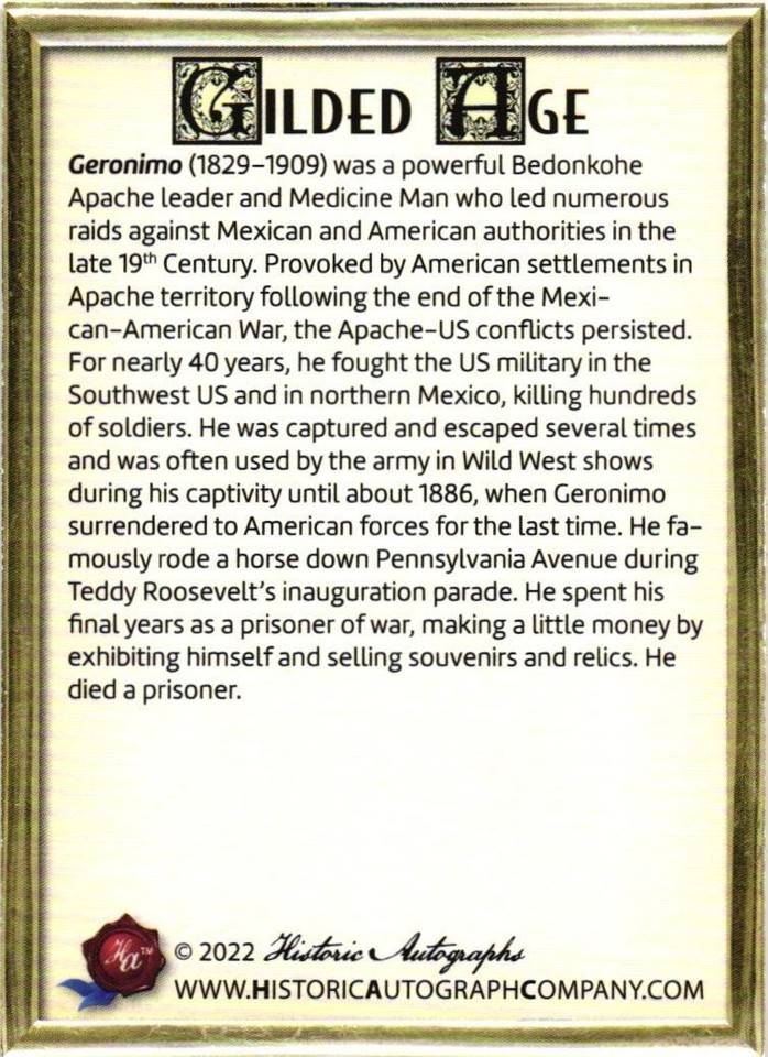 Geronimo Gilded Age 2022 Historic Autograph Trading Card | eBay