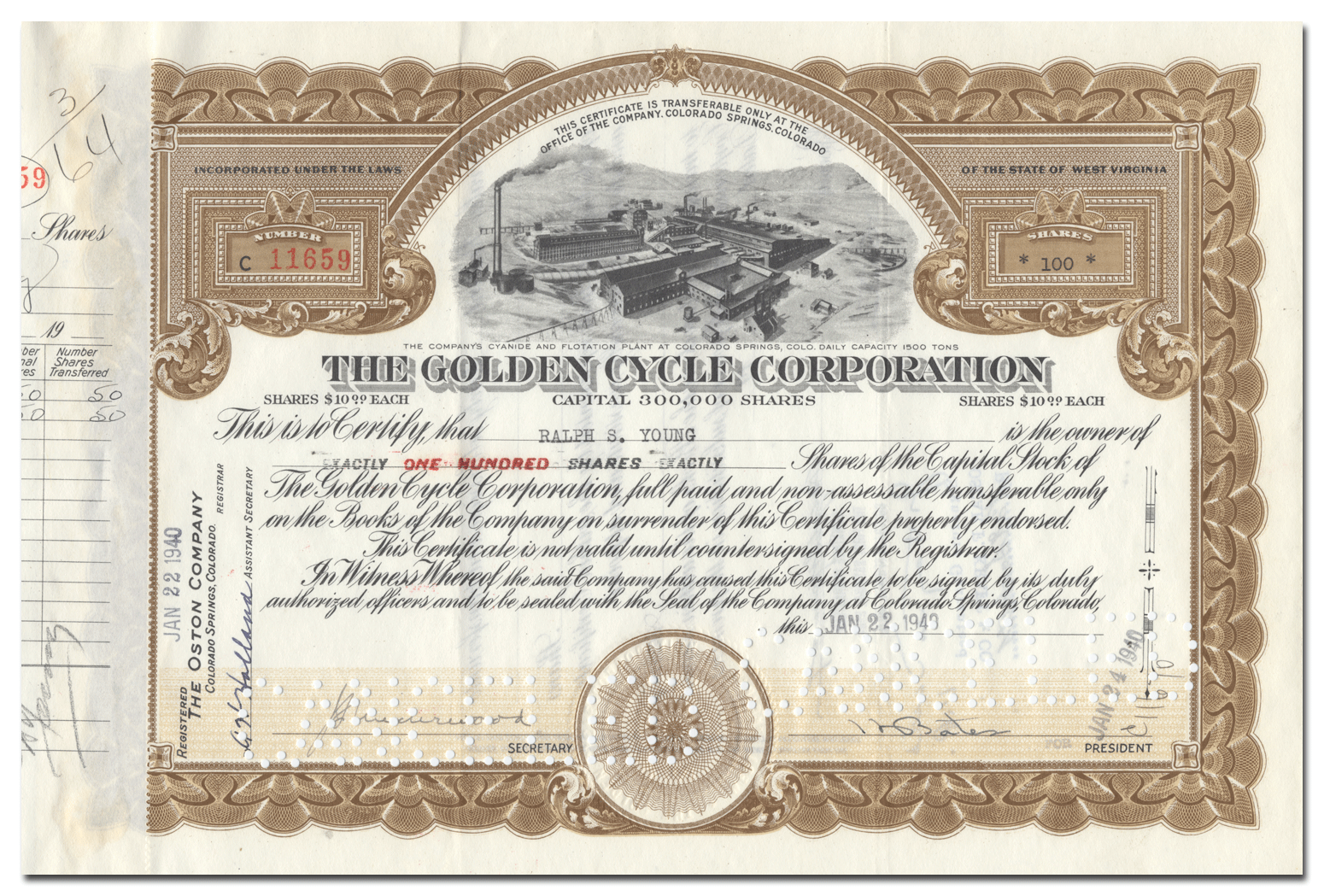 Golden Cycle Corporation Stock Certificate (Colorado) | eBay
